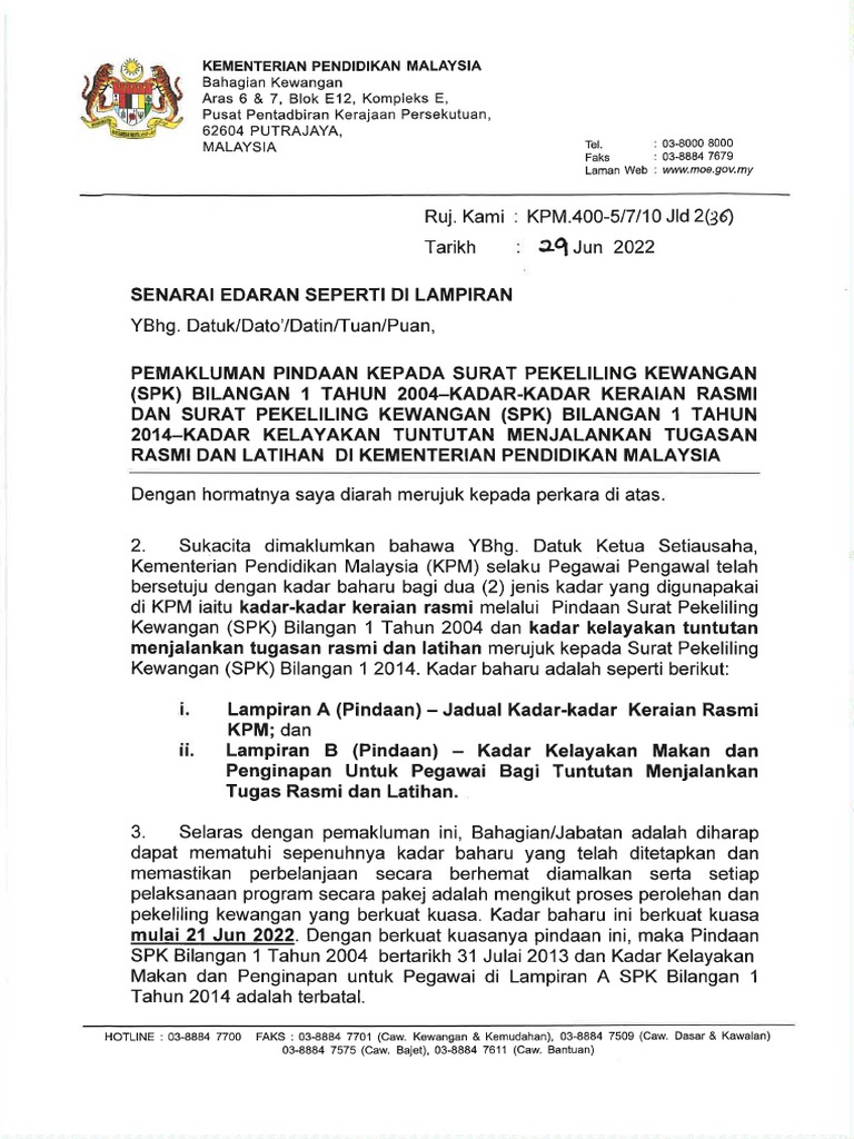 Pemakluman Pindaan Kadar Keraian Dan Kadar Pakej 2022 | PDF