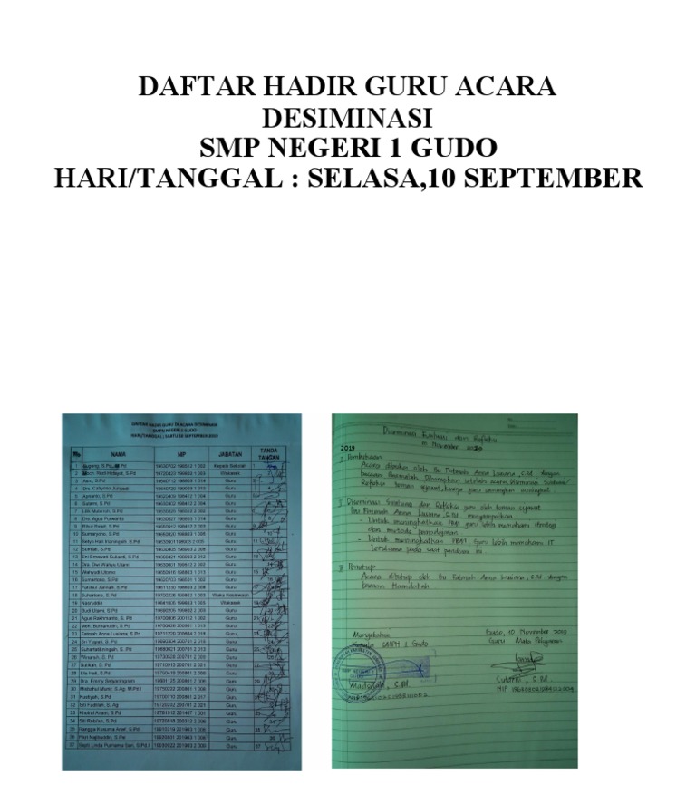 xxxx3.20.2 DAFTAR HADIR GURU ACARA DESIMINASI, IO NOP 2019asd | PDF