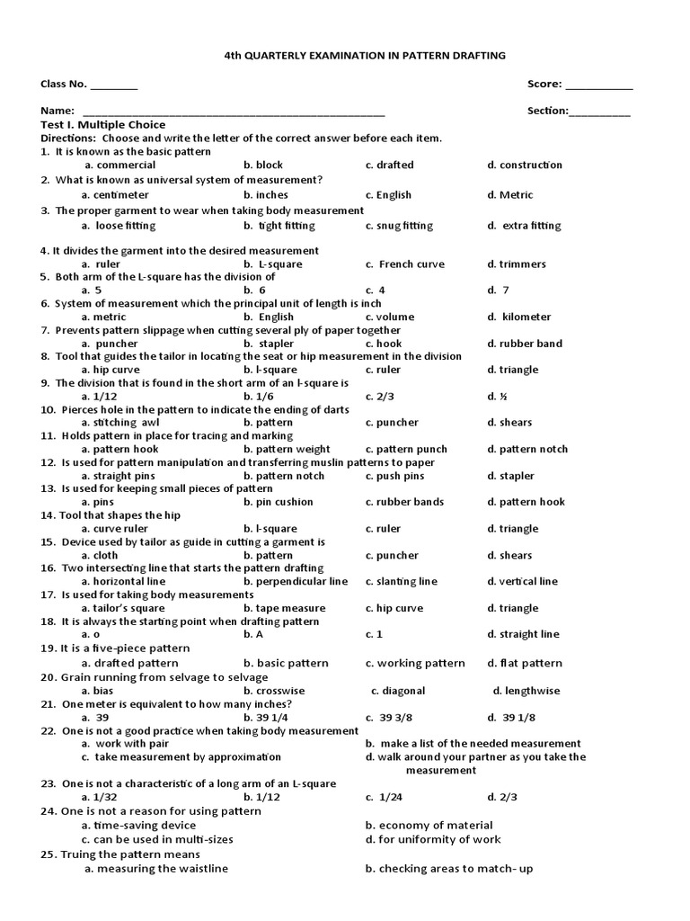 G10 Garment Making Exam Questions | PDF | Clothing