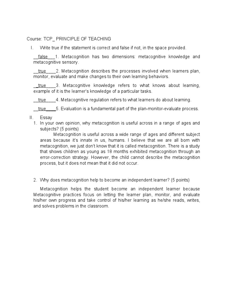 Activity Metacognitive | PDF | Self-Improvement