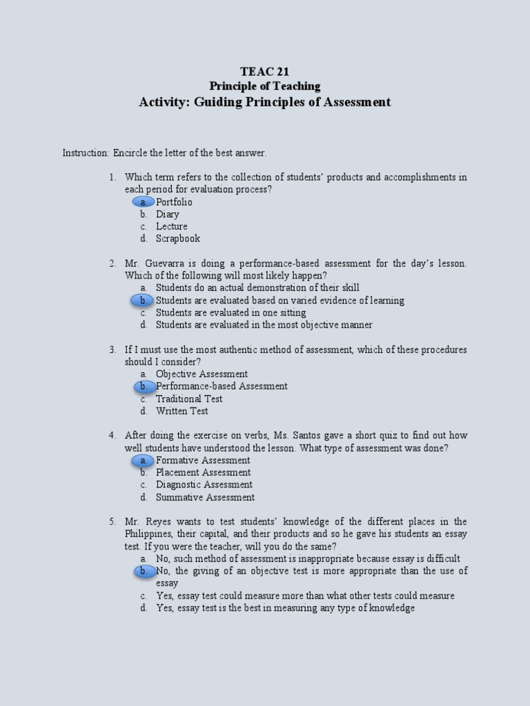 Activity Guiding Principles of Assessment | Download Free PDF ...
