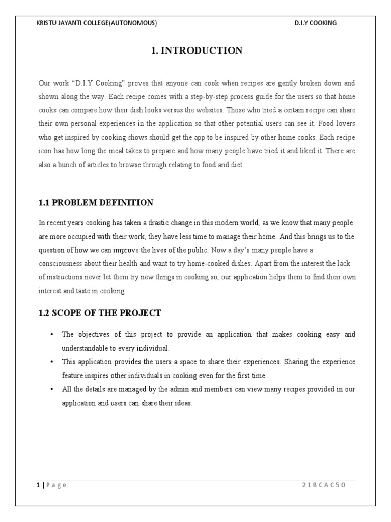 Documentation of D.I.Y COOKING RAJESH A (21BCAC50) H&F | PDF | Information Technology | Computer ...