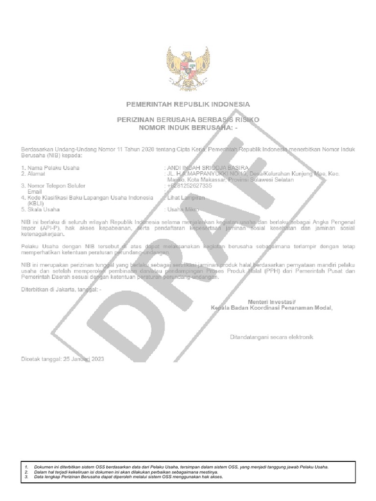 Perizinan Usaha Melalui OSS | PDF