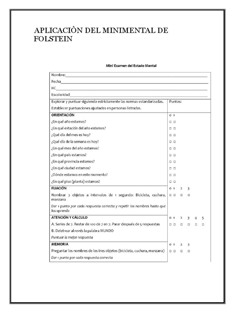 Aplicaciòn Del Minimental de Folstein | PDF