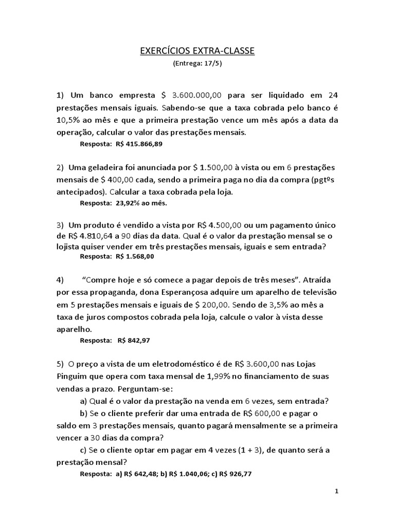 Exercícios Extra-Class | PDF