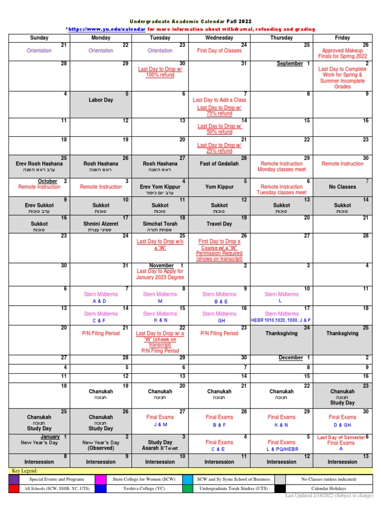 SCW Undergraduate Calendar Fall 2022 | PDF | Rosh Hashanah | Sukkot