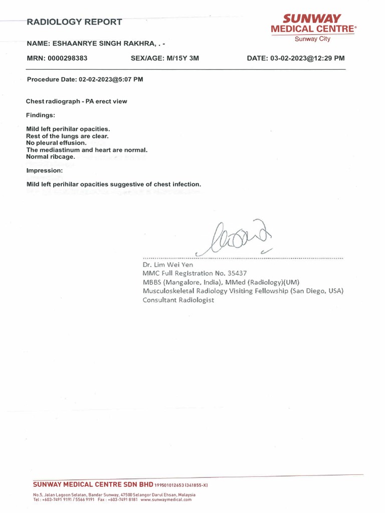 Sunway: Radiology Report | PDF