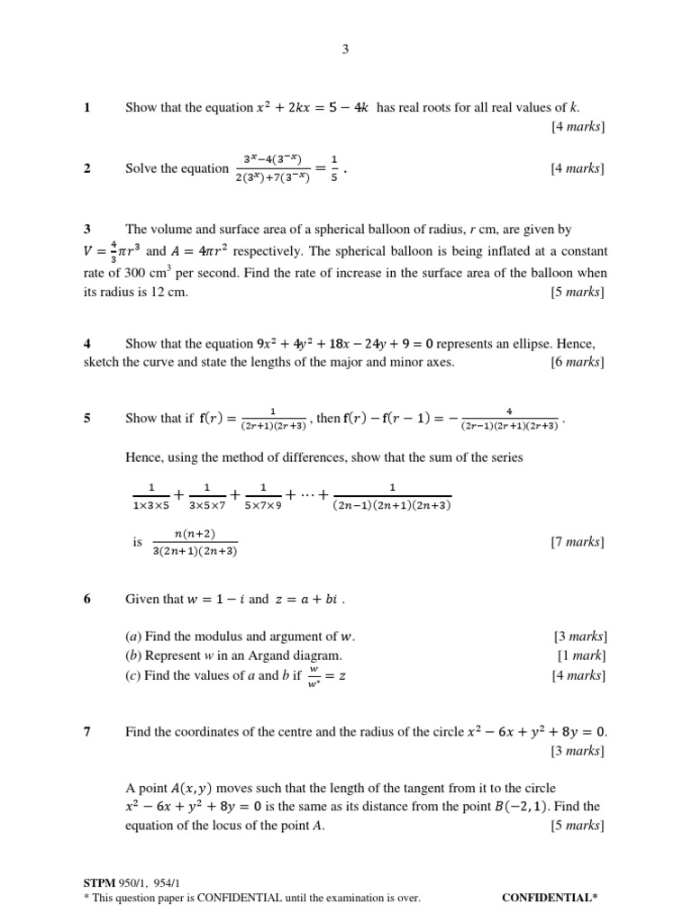 Mathematics T and S Paper1 Question) STPM 2011 TRIAL SABAH | PDF