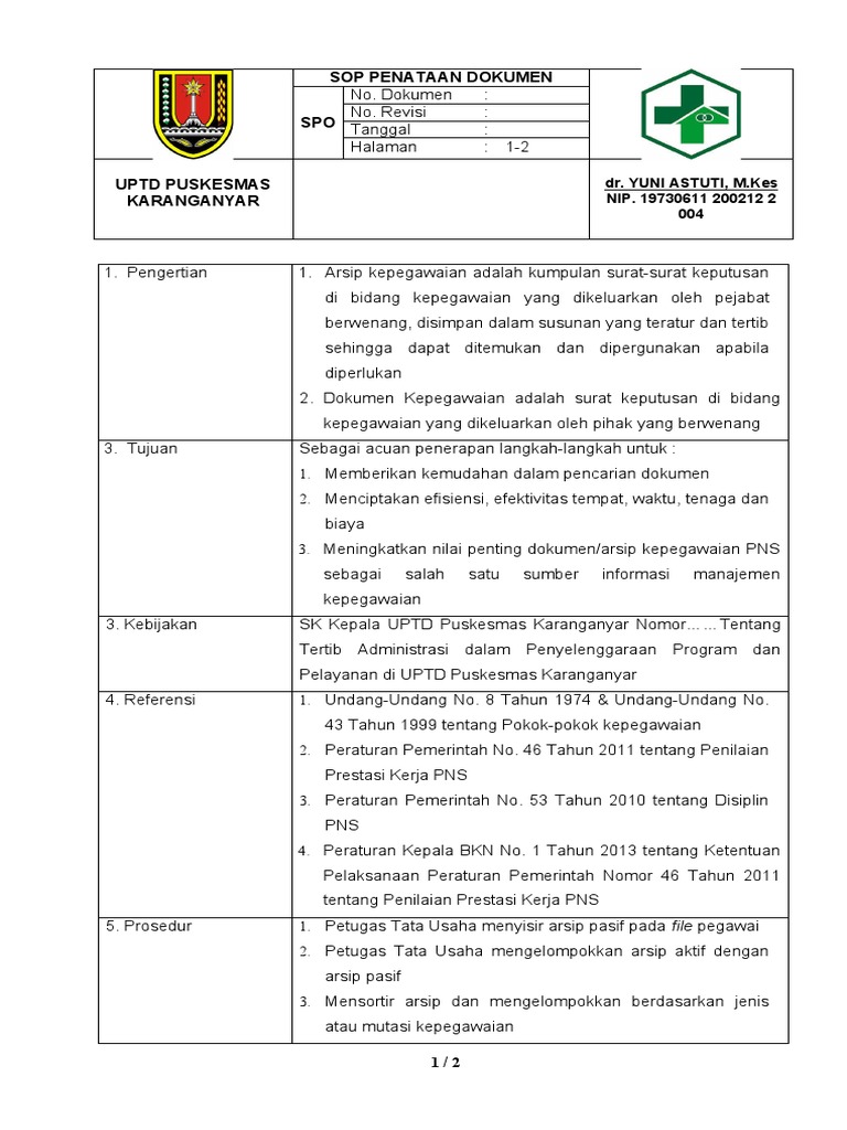 16) Sop Penataan Dokumen | PDF