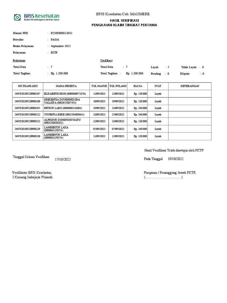 Verifikasi Klaim BPJS Kesehatan Maumere | PDF