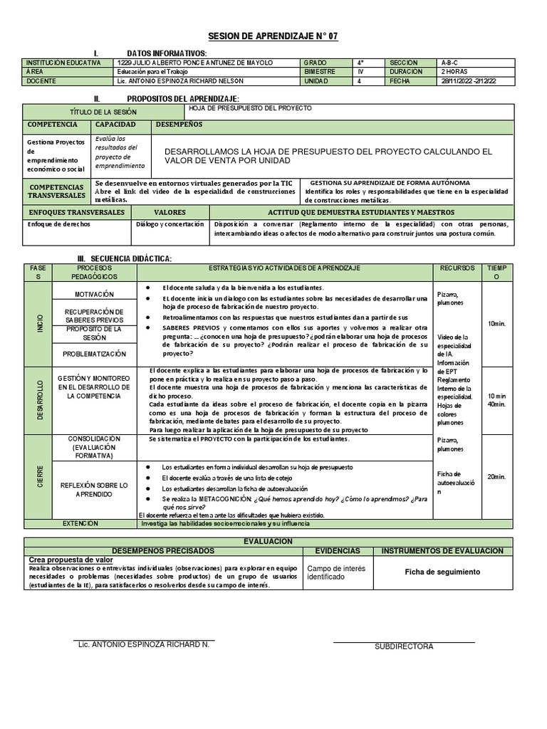 Sesion 7 Ivb Ept 4° | PDF | Evaluación | Aprendizaje