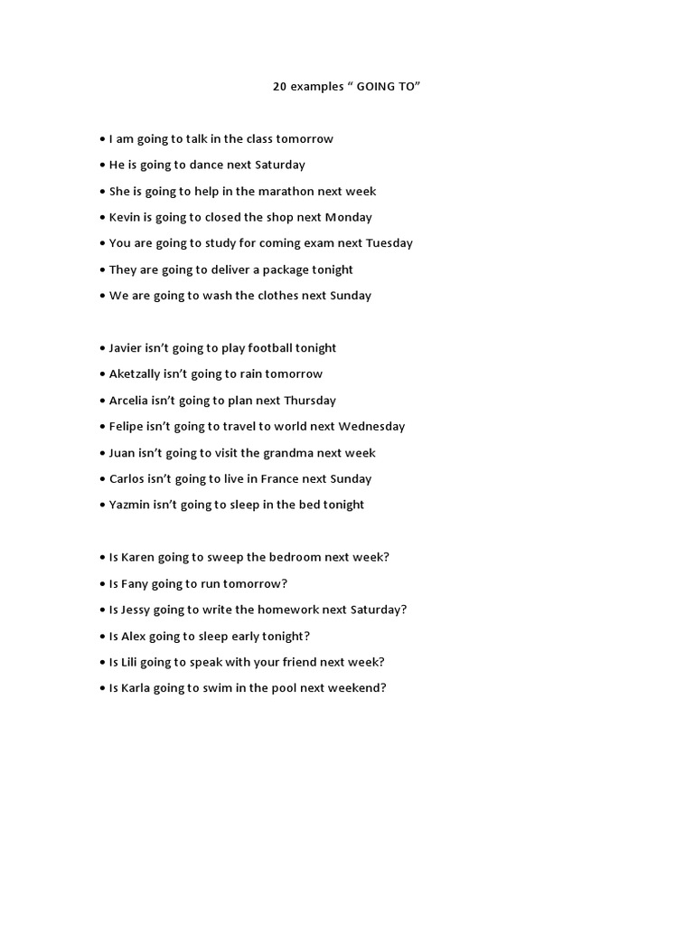 20 Sentences Using "Going To" | PDF | Mystery, Thriller & Crime Fiction