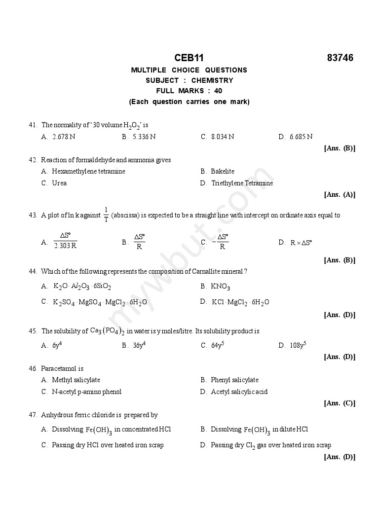 Multiple Choice Questions Subject: Chemistry Full Marks: 40 (Each ...