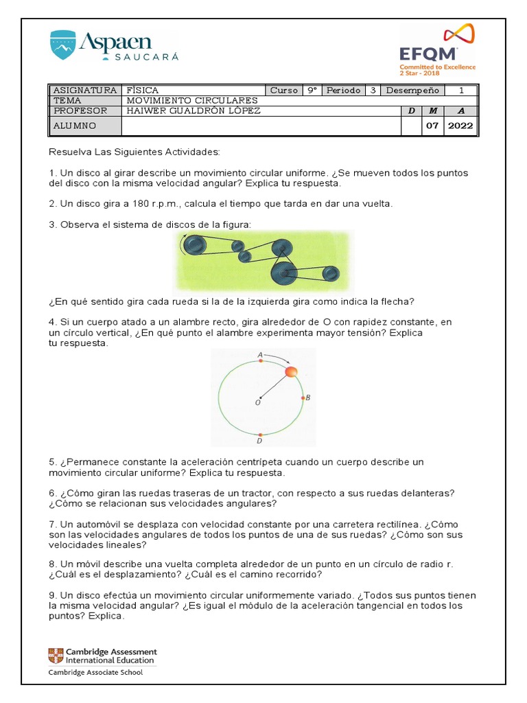 Guía Movimientos Circulares | PDF | Velocidad | Aceleración