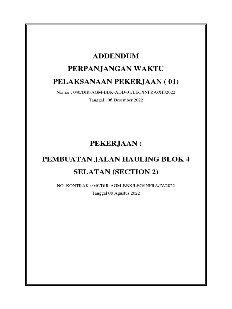 Surat Permohonan Addendum Perpanjangan Kontrak | PDF