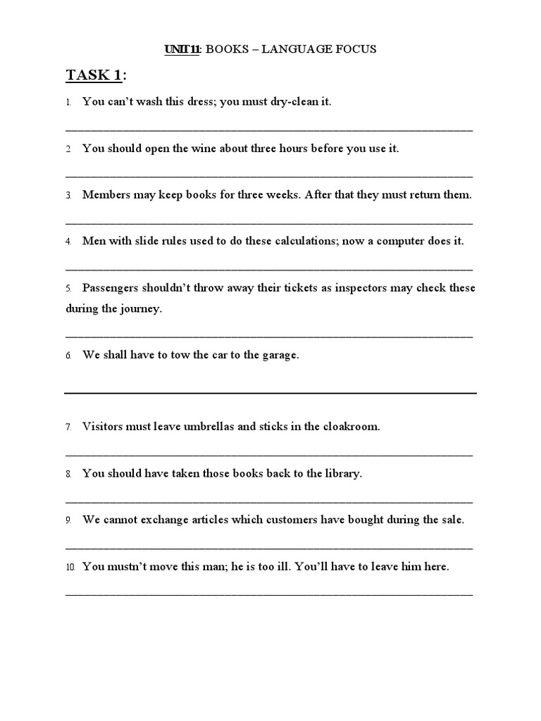 Task 1:: Unit 11: Books - Language Focus | PDF