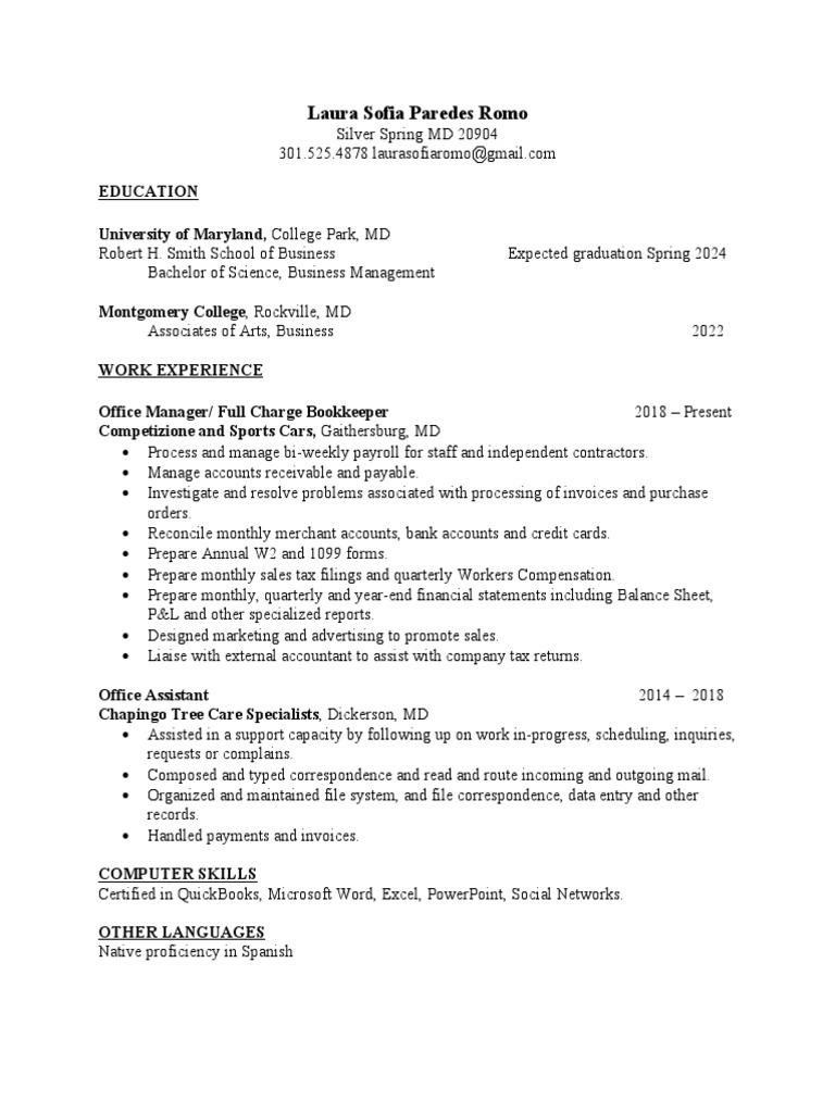 Laura Sofia Paredes Romo Resume | PDF