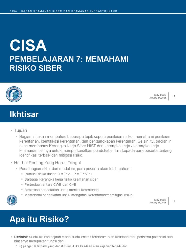 Pembelajaran 7: Memahami Risiko Siber: Cisa - Badan Keamanan Siber Dan ...