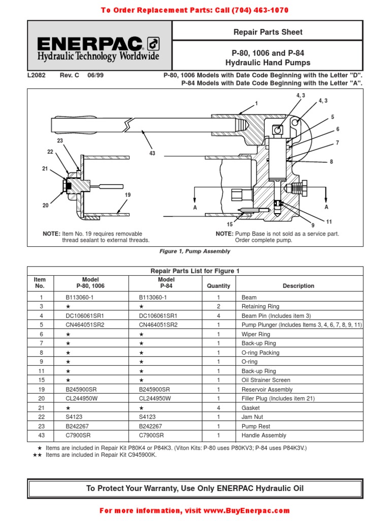 P80K4 Universal Enerpac Pump Repair Kit | PDF | Valve | Electrical ...