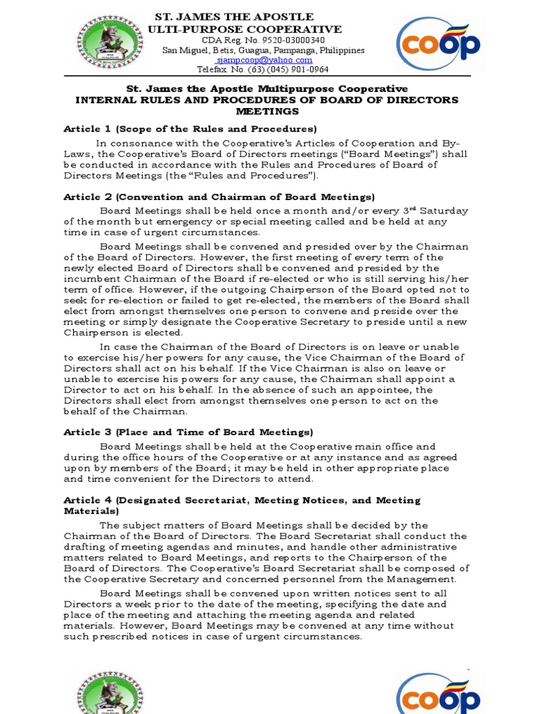 BOD Meeting Rules | PDF | Board Of Directors | Agenda (Meeting)