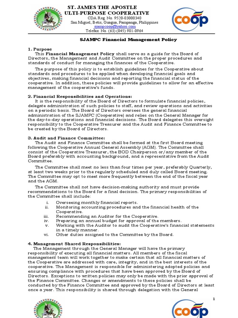 SJAMPC Financial Management Policy | PDF | Accrual | Accounting