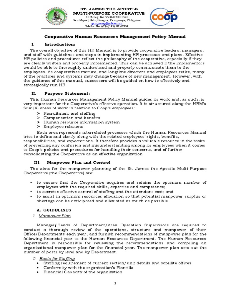 Cooperative Human Resources Management Policy Manua1 | PDF | Human Resource Management | Payroll