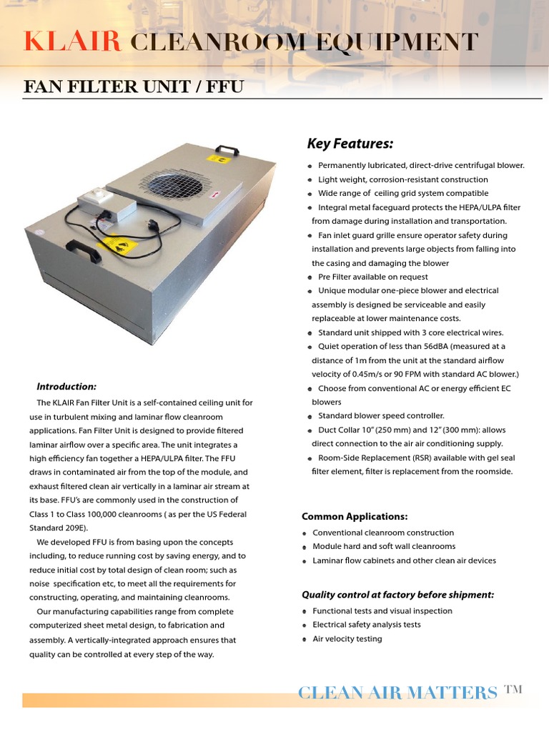Fan Filter Unit | PDF | Duct (Flow) | Electrical Engineering