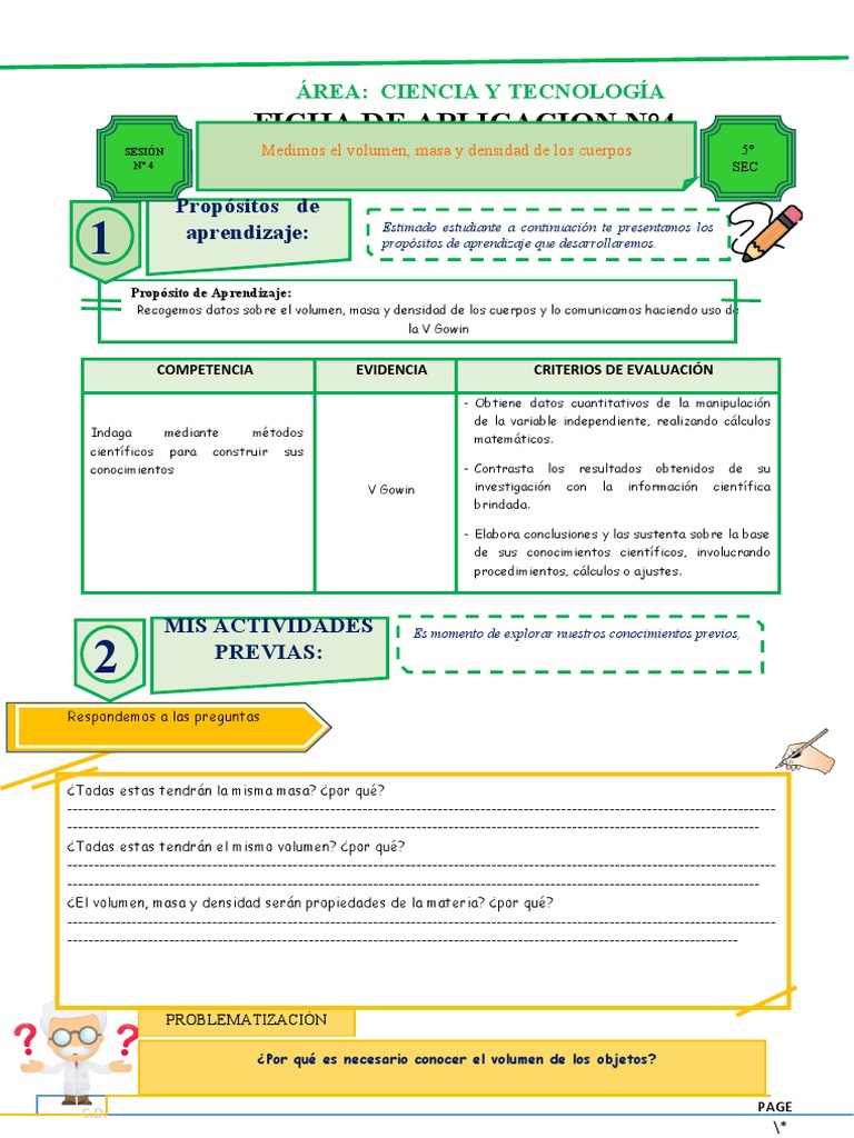 5° FICHA DE APLICACIÓN-SESIÓN 4-SEM.2-EXP.1-CyT | PDF | Importar | Masa