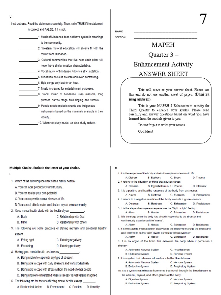 Enhancement Activity - MAPEH - q3 | PDF | Career & Growth