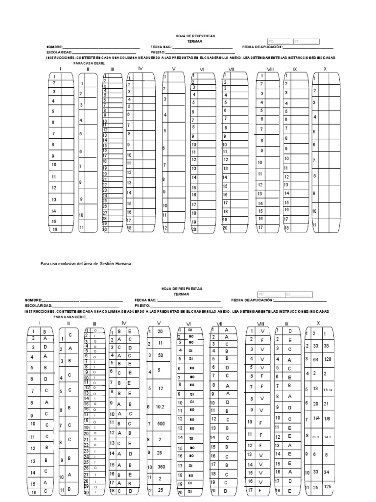 ANEXO 04 - HOJA DE RESPUESTAS TERMAN | PDF