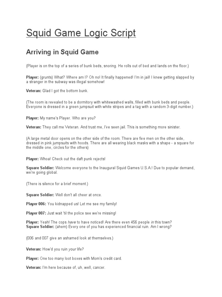 Squid Game Logic Script | PDF