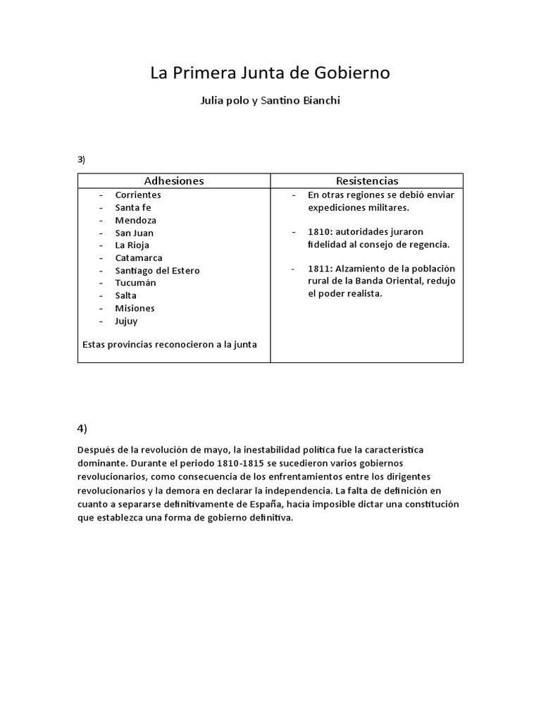 La Primera Junta de Gobierno | PDF