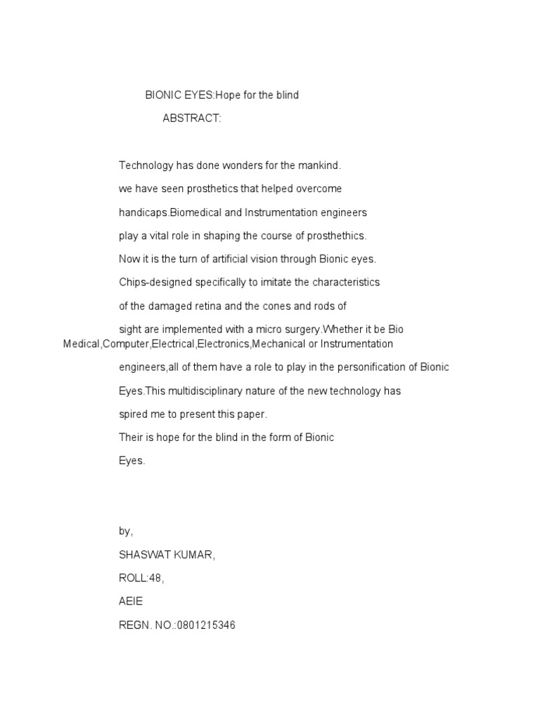 Bionic Eyes Bring Hope for the Blind | PDF