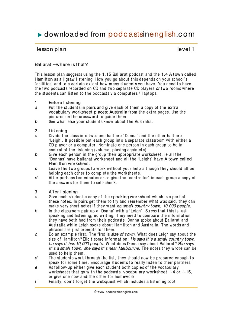 Downloaded From: Podcasts English | PDF | Worksheet | Learning