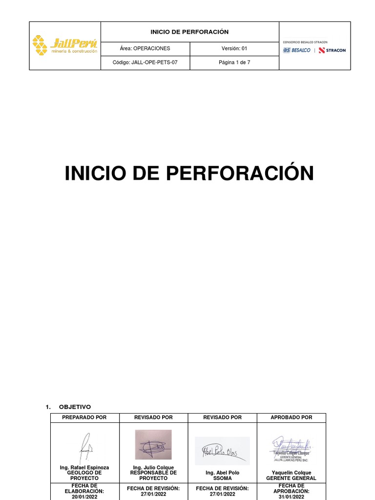 JALL-OPE-PETS-07 Inicio de Perforación | PDF | Perforación | Lavado de ...