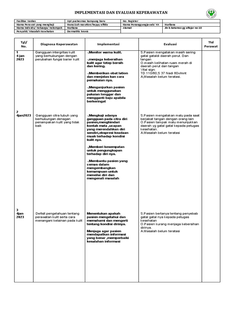 Implementasi Dan Evaluasi Keperawatan | PDF