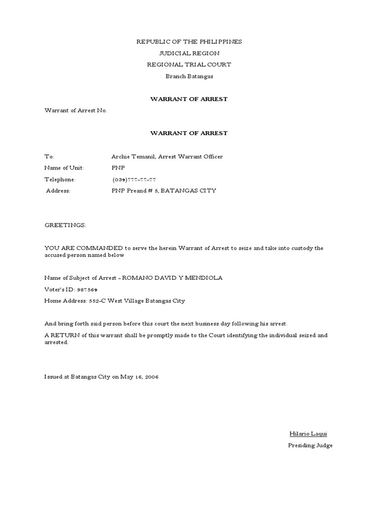Warrant of Arrest | PDF | Affidavit | Search Warrant