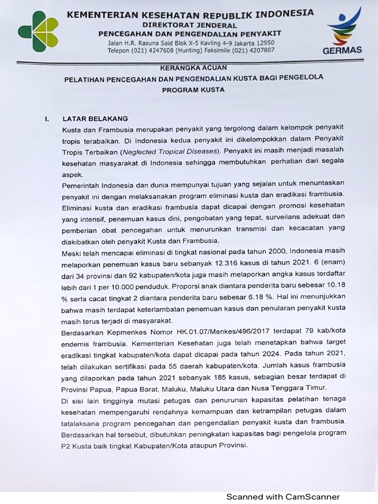 TOR Pelatihan P2 Kusta - Rev | PDF