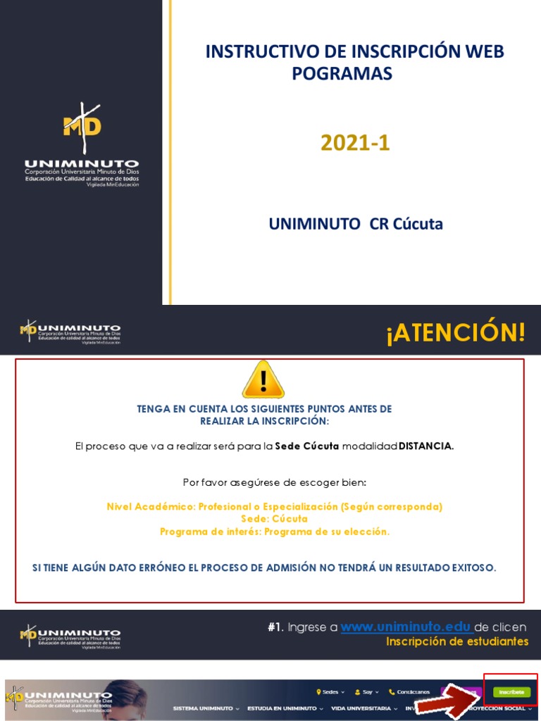 Instructivo de Inscripción Web Pogramas: Uniminuto CR Cúcuta | Descargar gratis PDF | Informática