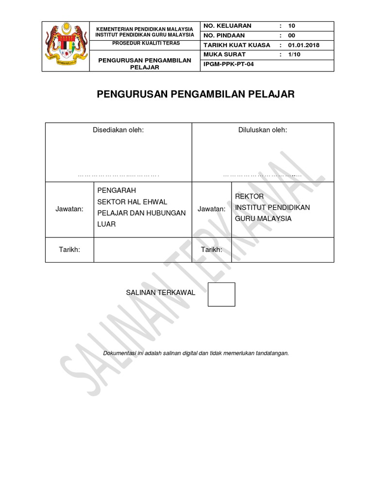 IPGM PPK PT 04 (Pengurusan Pengambilan Pelajar) | PDF