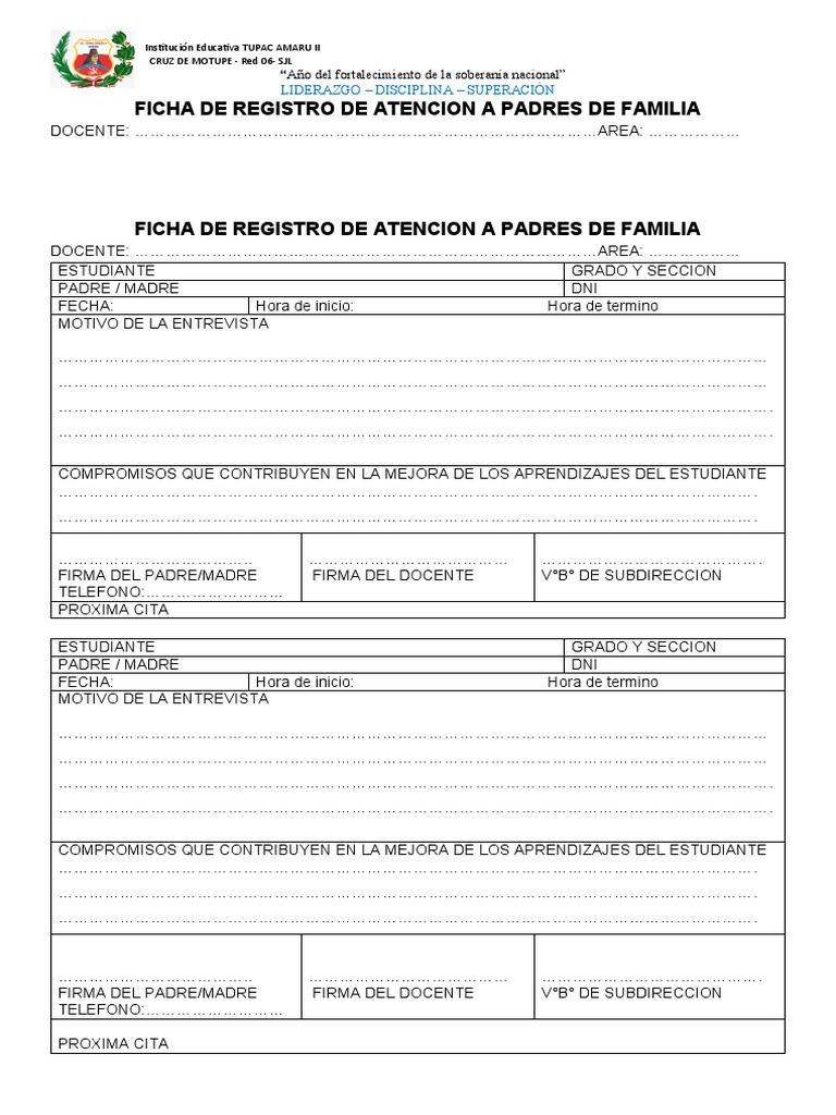 Ficha de Registro de Atencion A PPFF | PDF