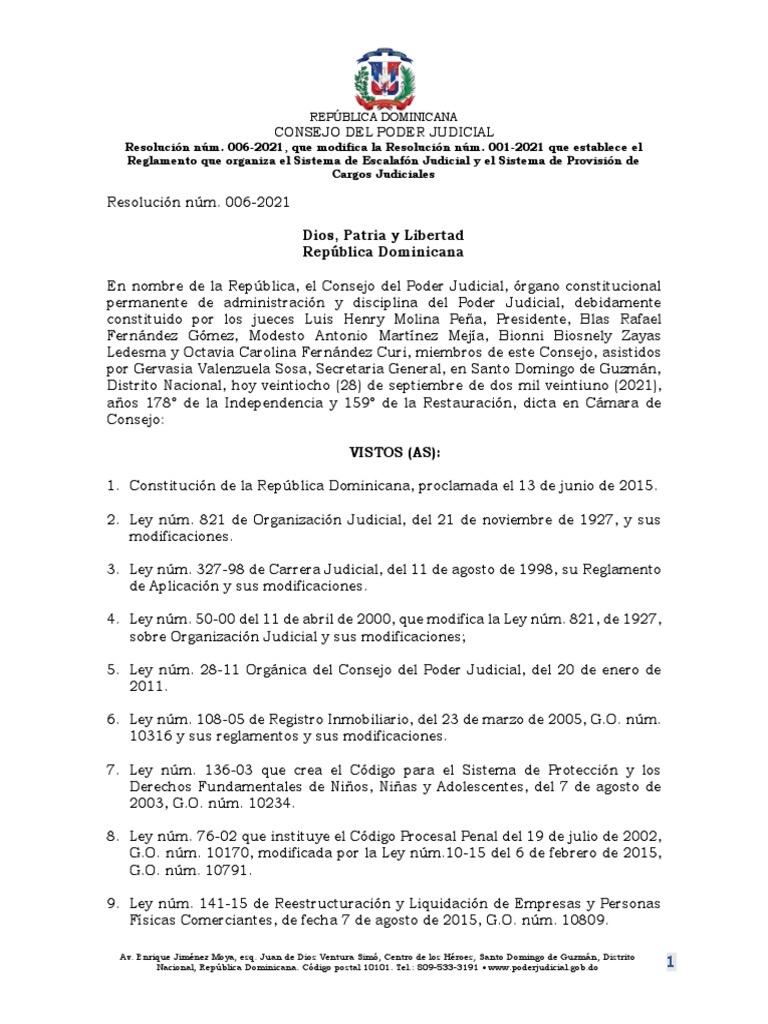 Resolución Núm. 006-2021 | PDF | Judicaturas | Juez