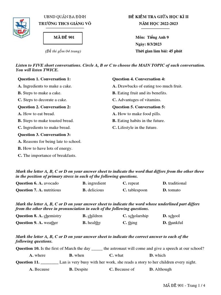 Ta9 Giua hk2 901 Gui Bao | PDF