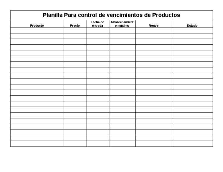 Planilla para Control de Vencimientos de Productos | PDF Planilla para Control de Vencimientos de Productos | PDF