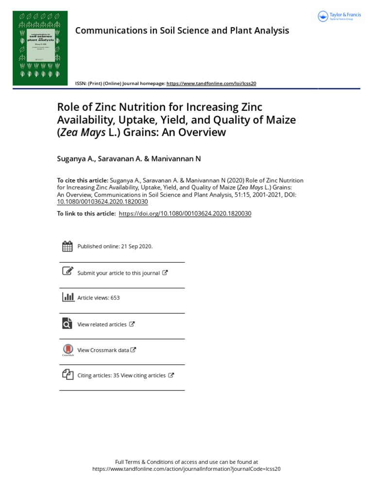 Role of Zinc Nutrition For Increasing Zinc Availability Uptake Yield and Quality of Maize Zea ...