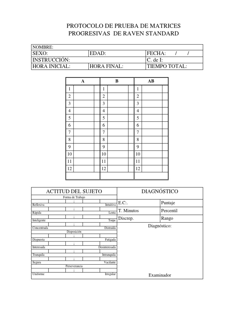 Test Raven Niños - Hoja de Respuestas | PDF