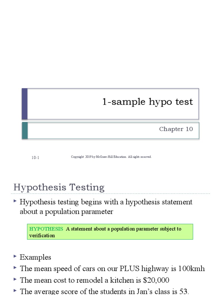 1-Sample Hypo Test | PDF | Type I And Type Ii Errors | Statistical ...