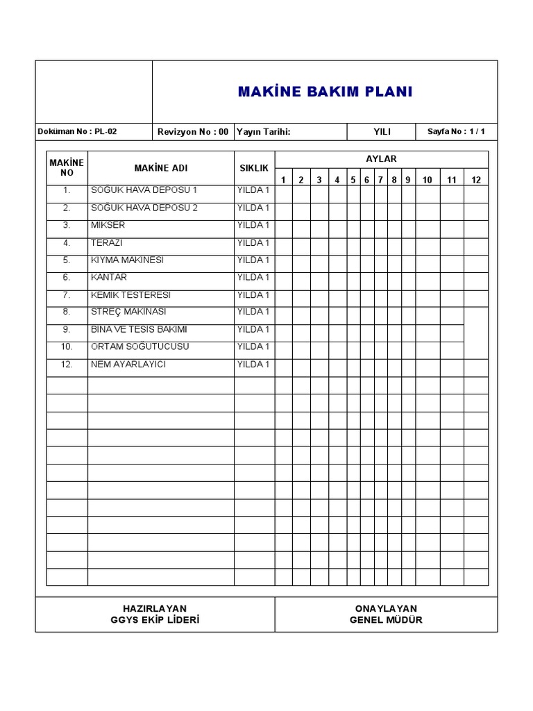 Ornek Makine Bakim Plani Word Formati | PDF
