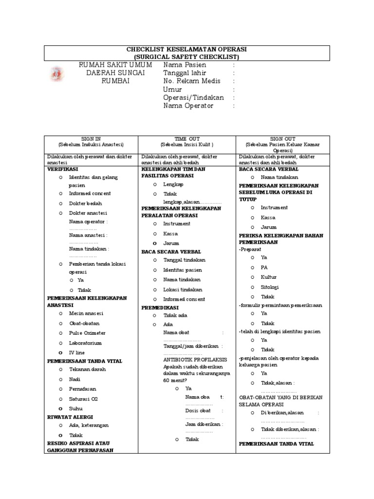 FORM Lembar CHECKLIST KESELAMATAN OPERASI | PDF