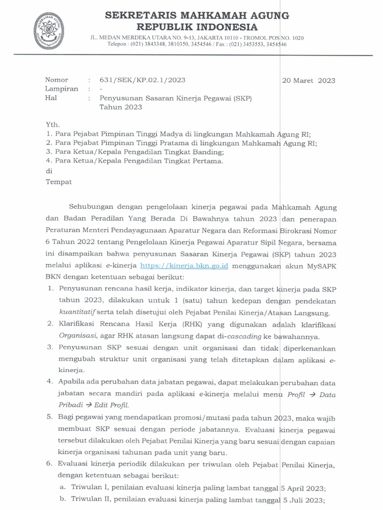 PENYUSUNAN SASARAN KINERJA PEGAWAI ( SKP ) TH 2023 | PDF